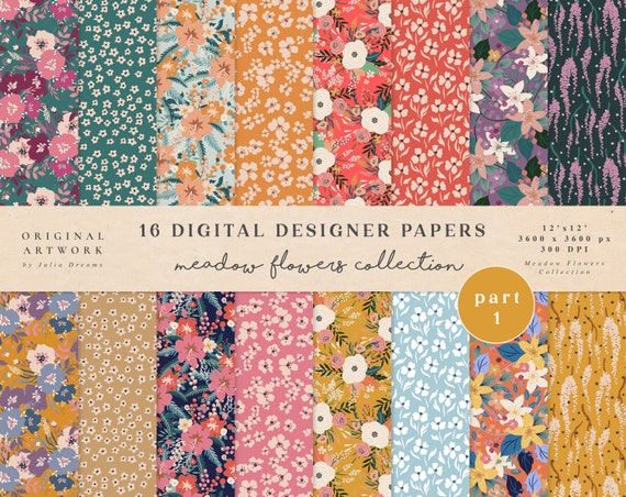 Scrapbooking Set Of 30 Pattern Floral Digital Paper,Wildflowers Paper ...