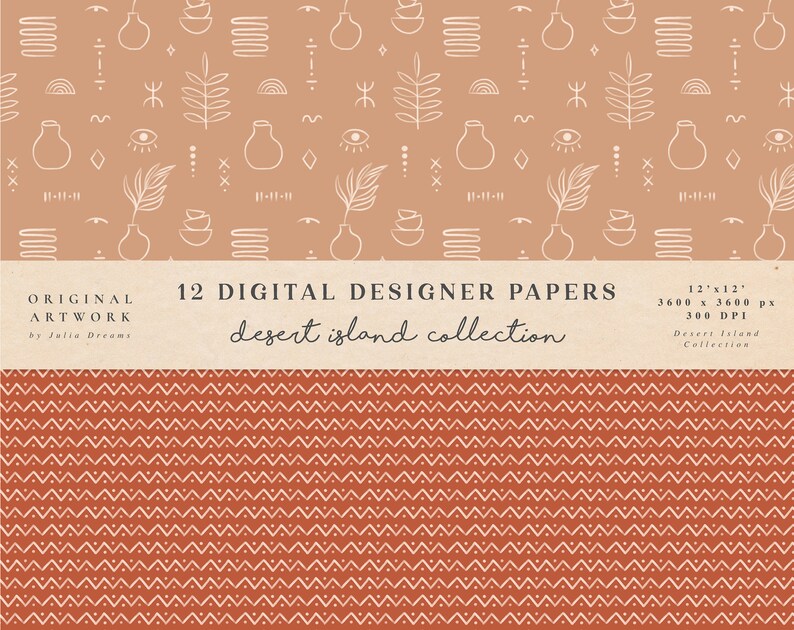 Desert Island Digital Paper Set - Scrapbook Paper - Seamless Patterns ...