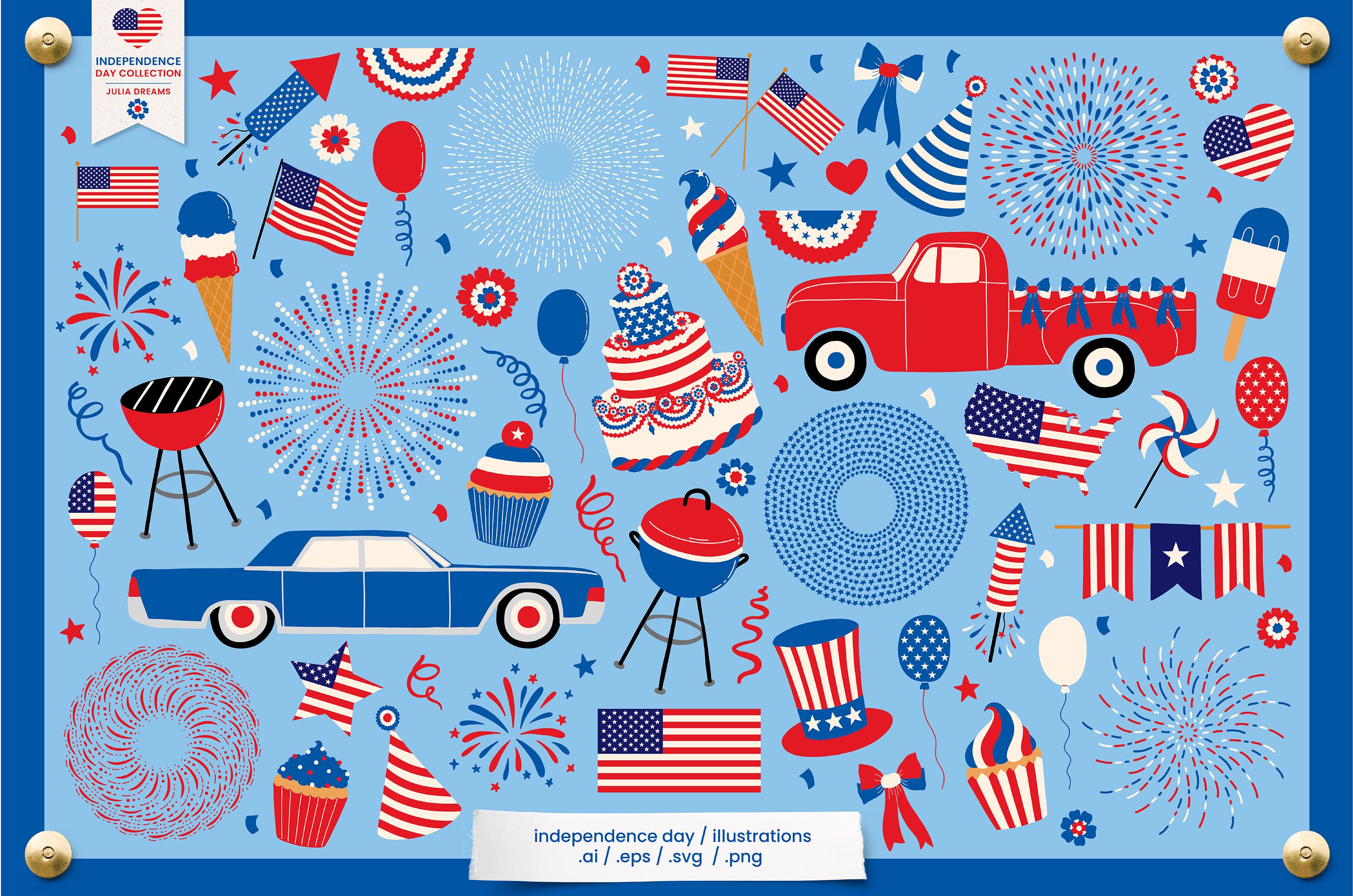 4th of July Clipart Svg Bundle - Independence Day Clipart - Instant ...