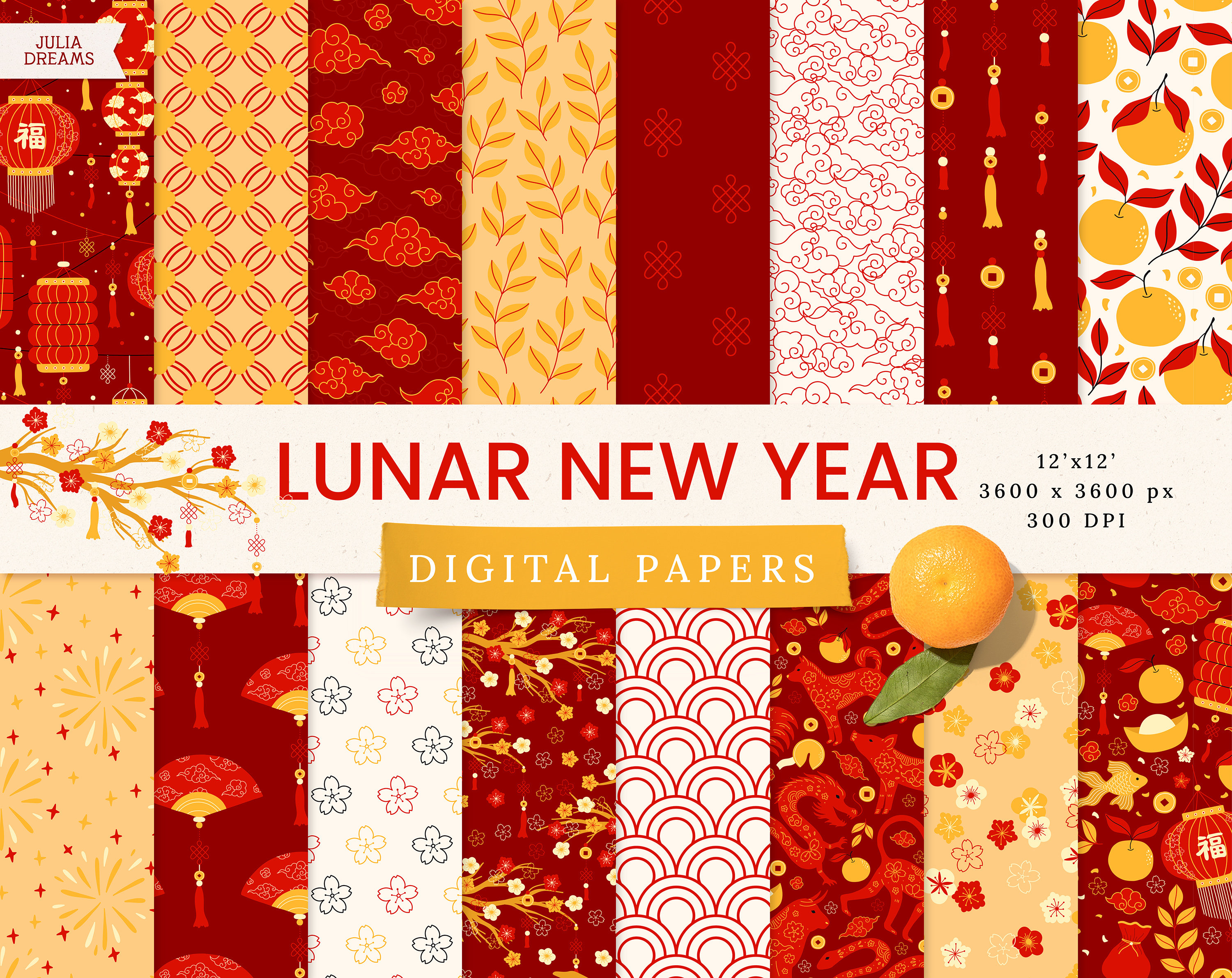 Lunar New Year Chinese Digital Papers Commercial Use - Etsy