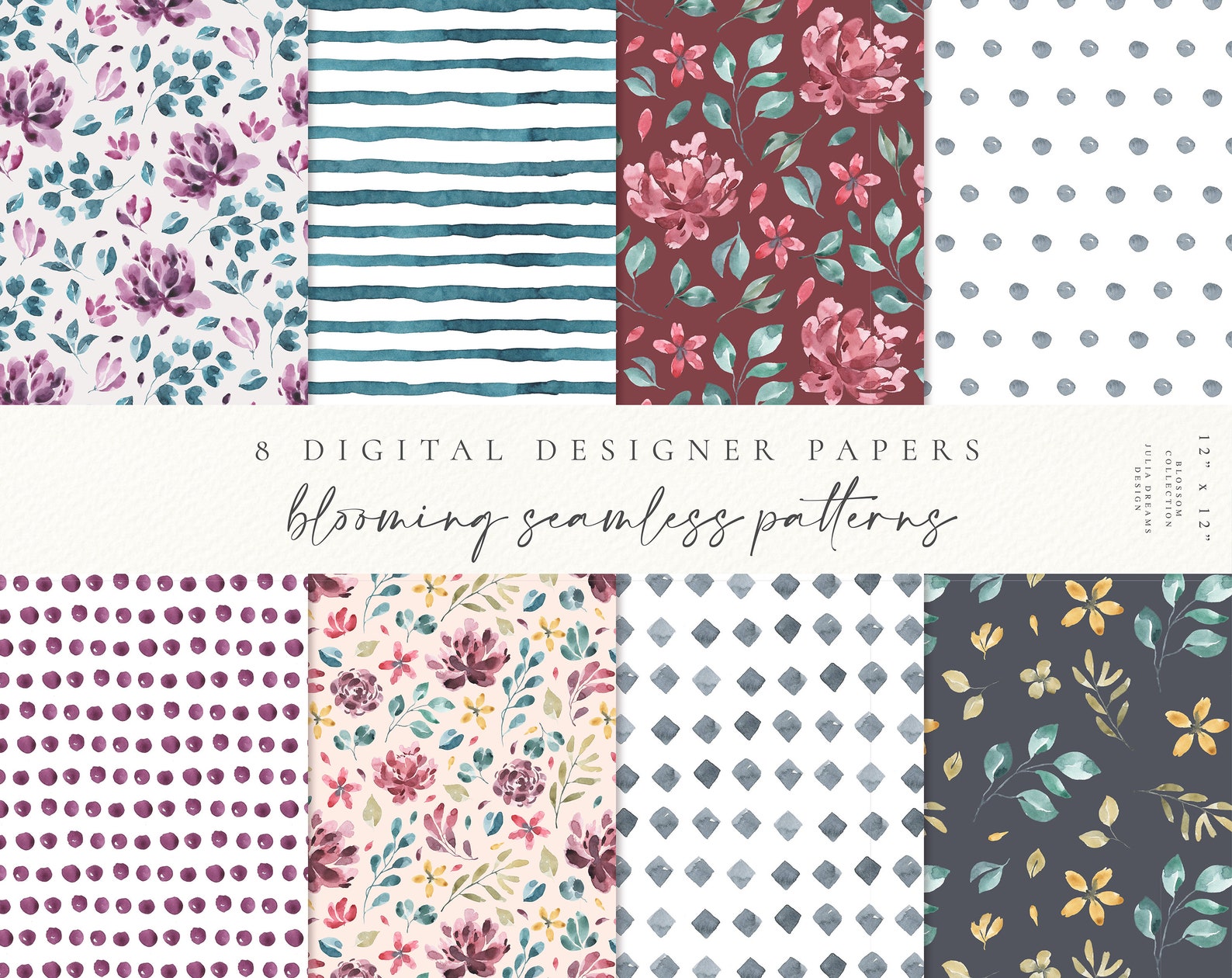 Blooming Digital Paper Scrapbook Papers Seamless Patterns | Etsy