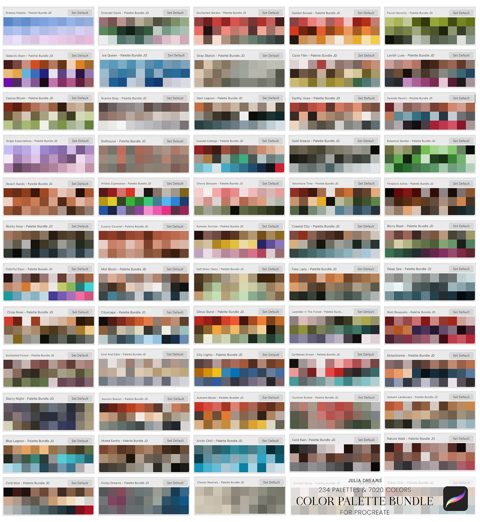 Procreate Color Palette Bundle 234 Color Swatches Ipad - Etsy