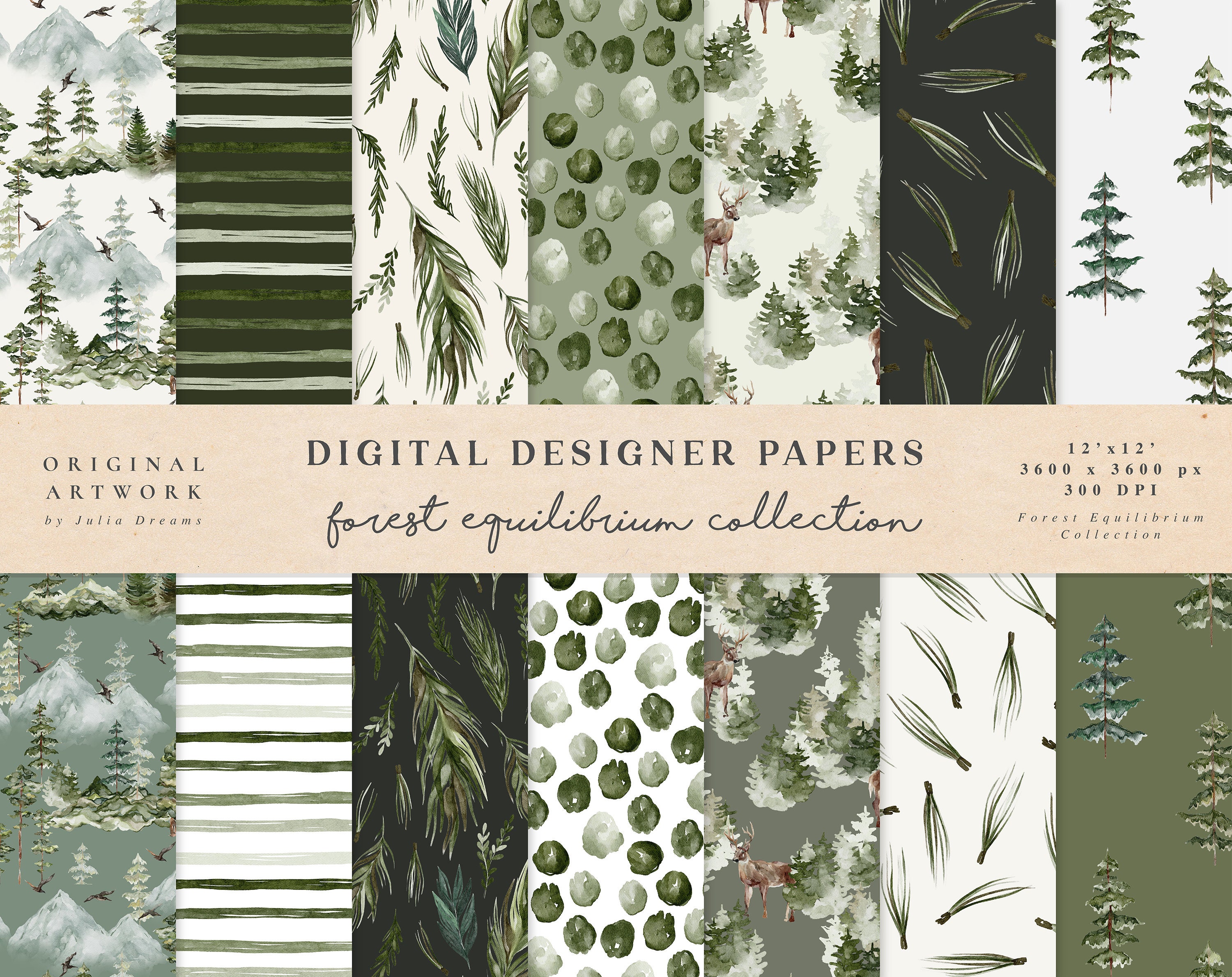 Watercolor Forest Digital Paper Scrapbook Papers Seamless - Etsy