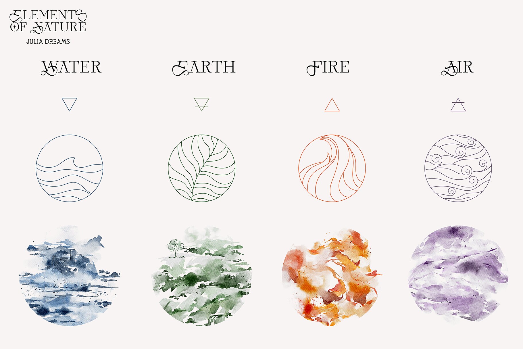 Elements of Nature Watercolor Digital Clipart Individual - Etsy
