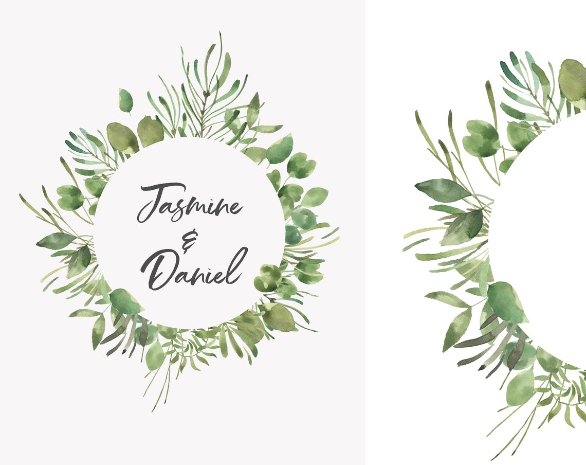 Watercolor Circle Greenery Floral Frame Digital Clipart - Etsy