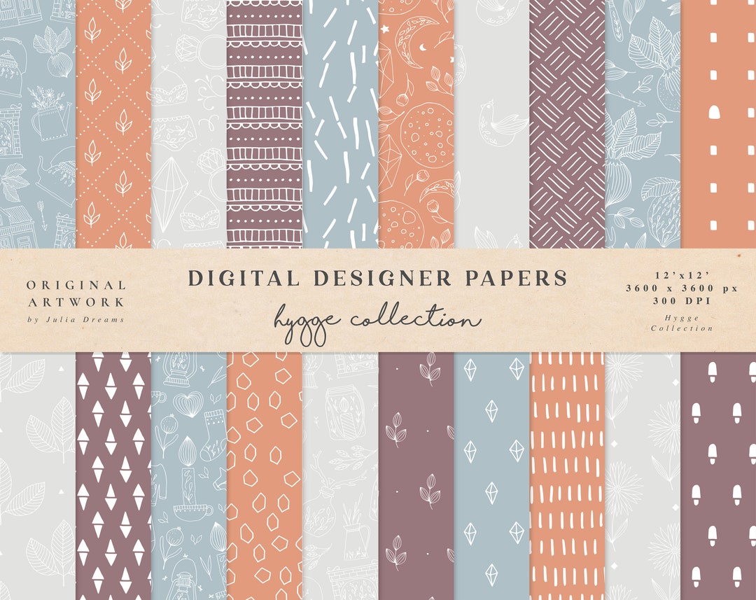 Hygge Digital Paper Set - Scrapbook Paper - Seamless Patterns - Digital ...