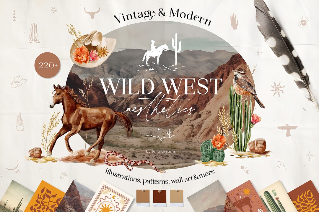 Wild West Watercolor Digital Clipart Set - Boho Wedding Invitation ...