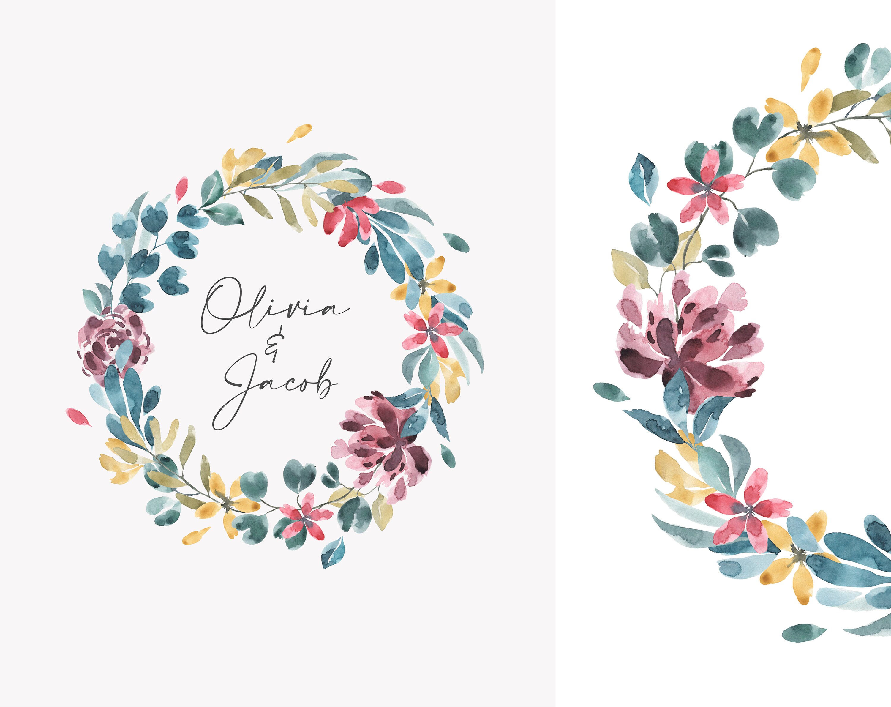 Watercolor Floral Wreath - Digital Clipart - Individual PNG Files ...