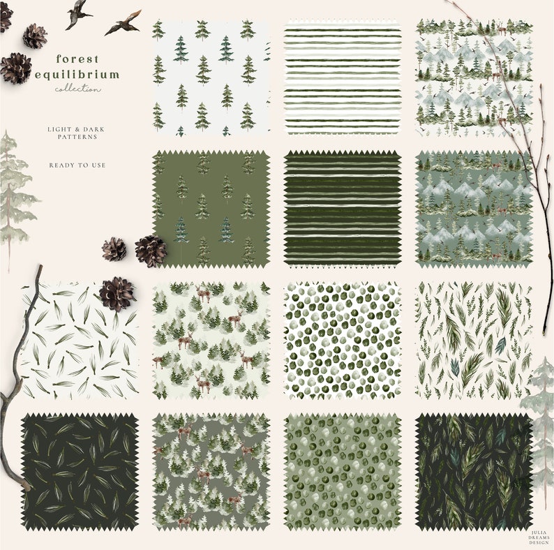 Watercolor Forest Digital Paper - Scrapbook Papers - Seamless Patterns ...