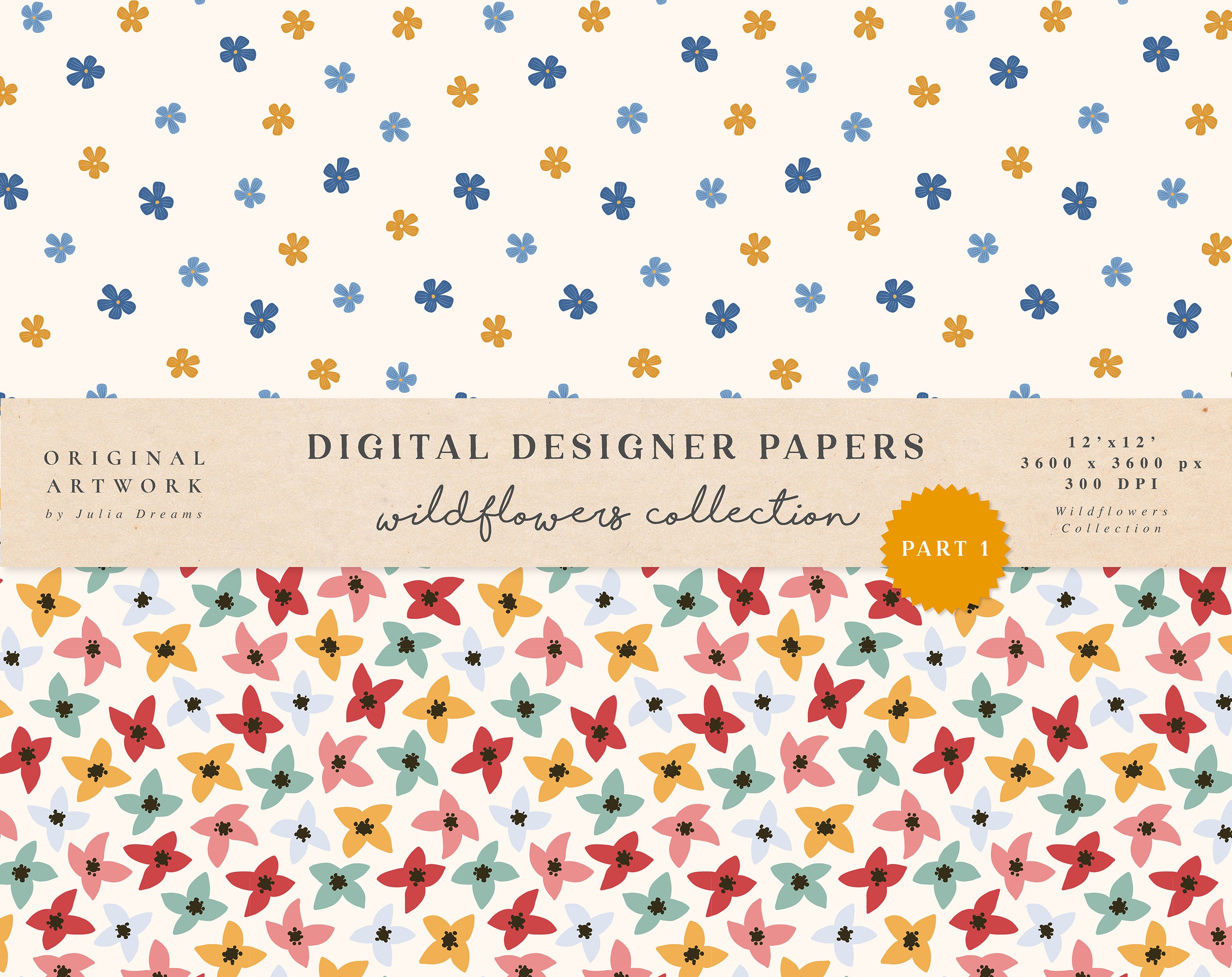 Wildflowers Digital Paper Part 1- Scrapbook Papers - Seamless Patterns ...