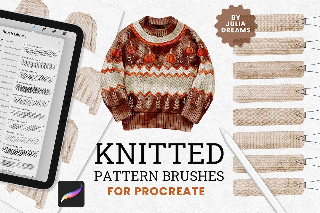 Knitted Pattern Procreate Brushes - Knit Texture Brush Set iPad - Painting Kit for Procreate ...