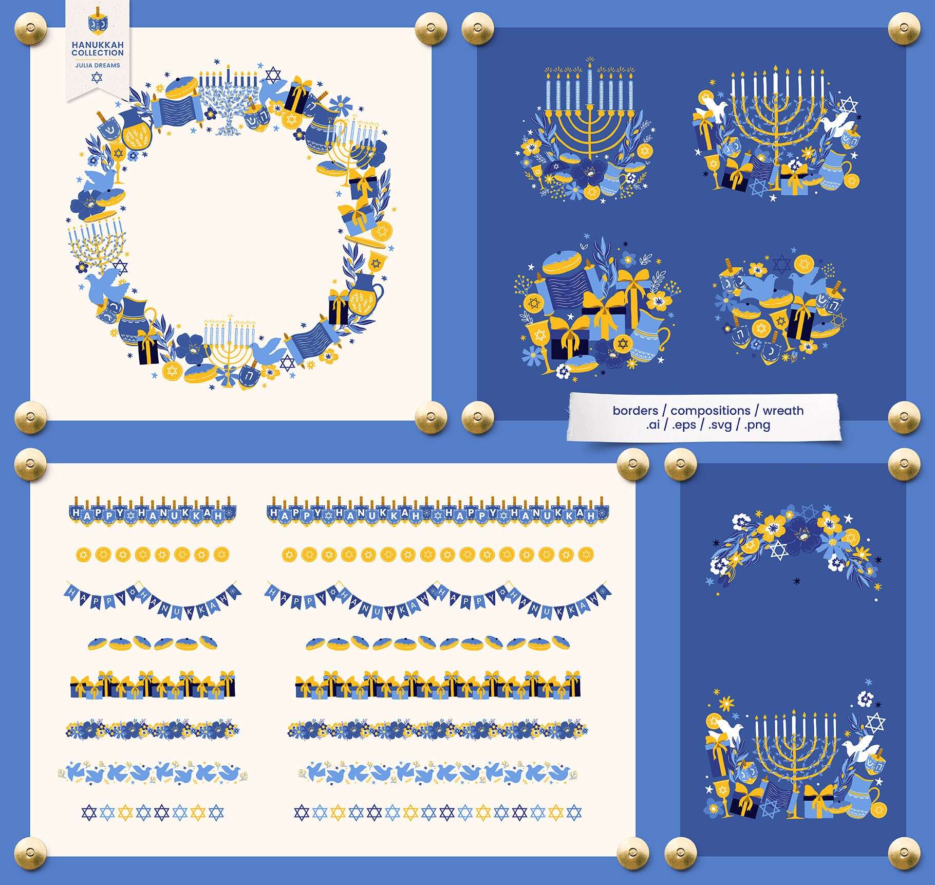 Hanukkah Clipart Digital Download Digital Papers Instant - Etsy