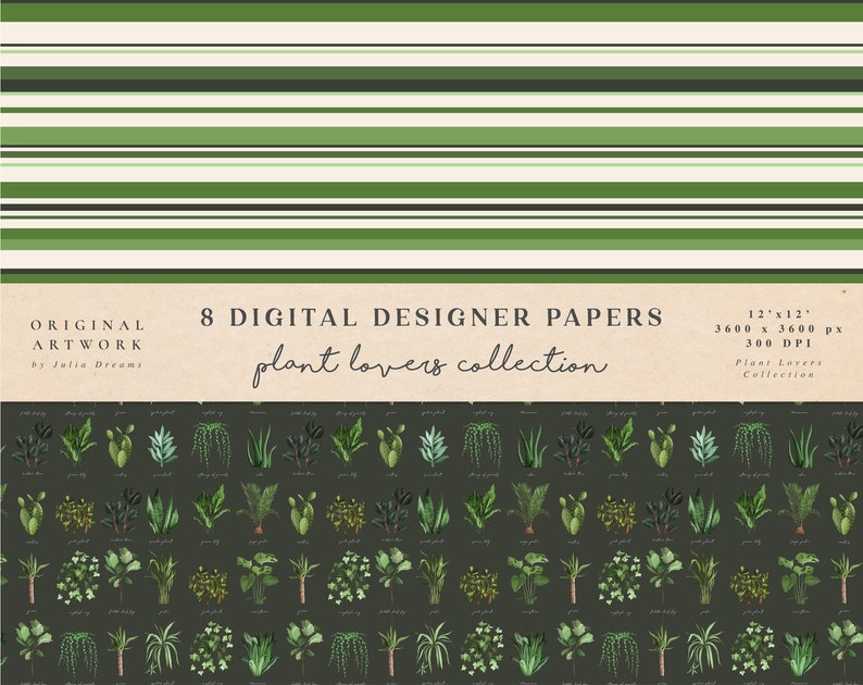 Plant Lovers Digital Papers House Plants Clipart Gardening - Etsy