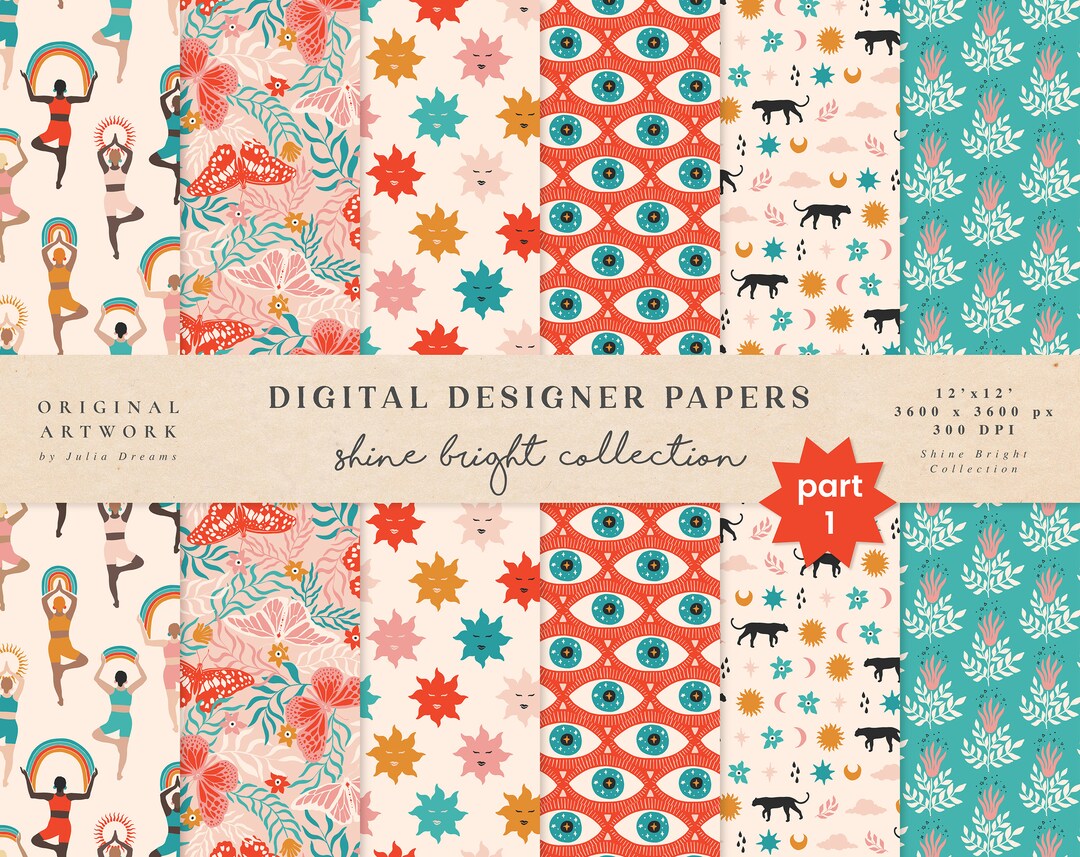 Shine Bright Digital Paper Set Sun - Scrapbook Paper - Seamless ...