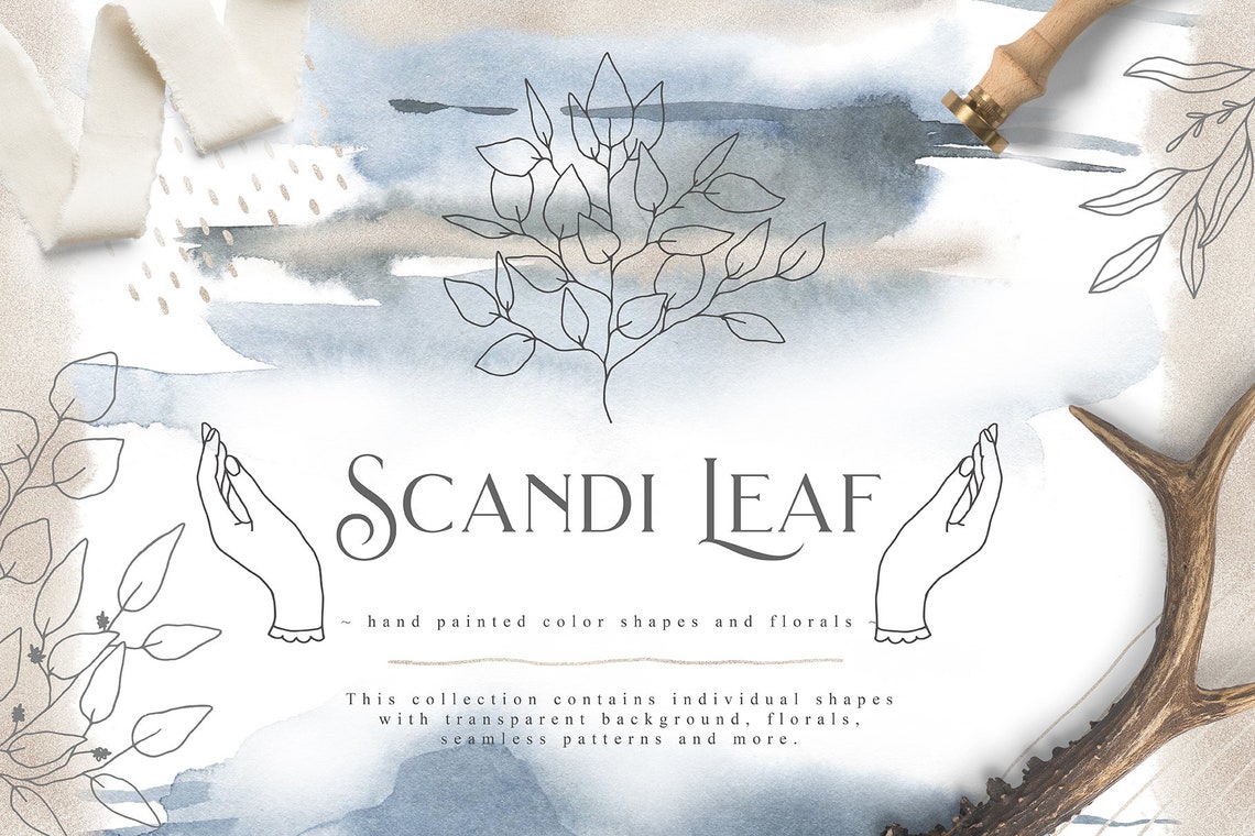 Scandi Leaf Digital Clipart - Individual PNG Files - Watercolor Wedding ...
