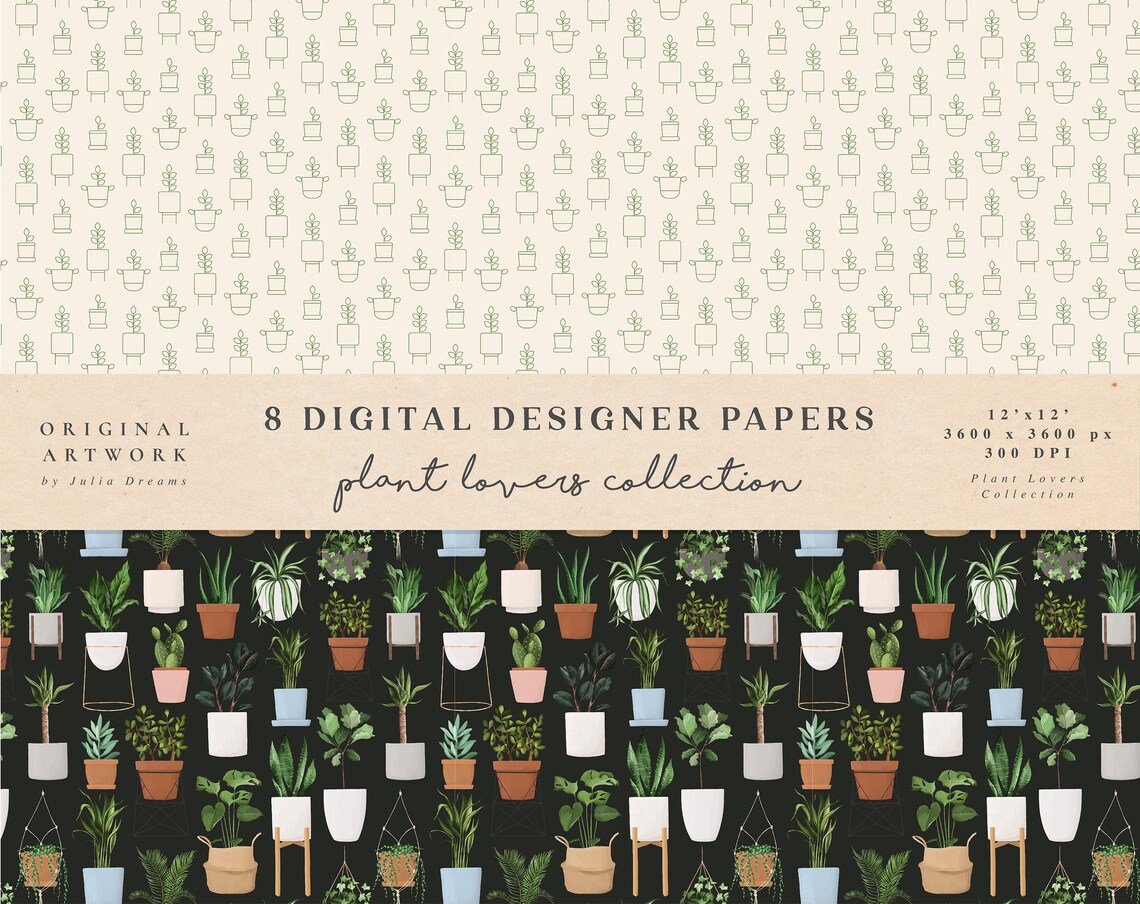 Plant Lovers Digital Papers House Plants Clipart Gardening - Etsy