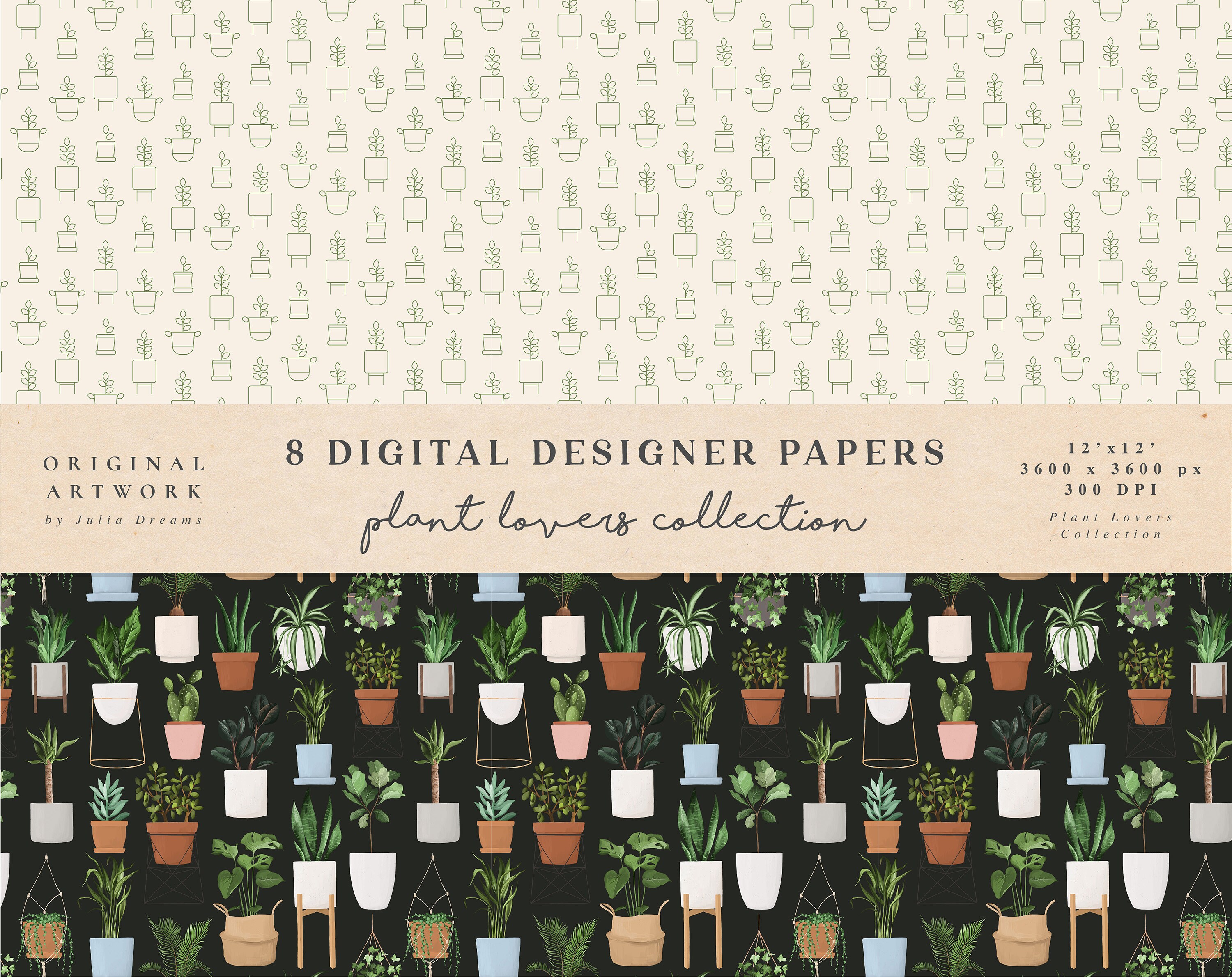 Plant Lovers Digital Papers House Plants Clipart Gardening - Etsy