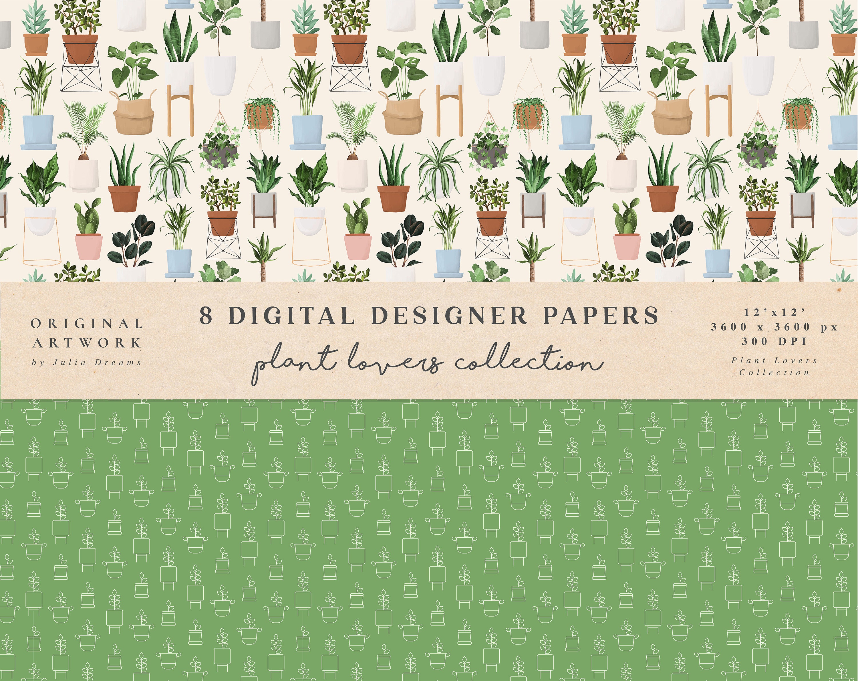 Plant Lovers Digital Papers House Plants Clipart Gardening - Etsy