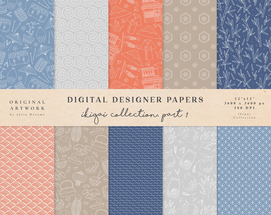 Japanese Digital Paper 1 - Scrapbook Paper - Seamless Patterns ...