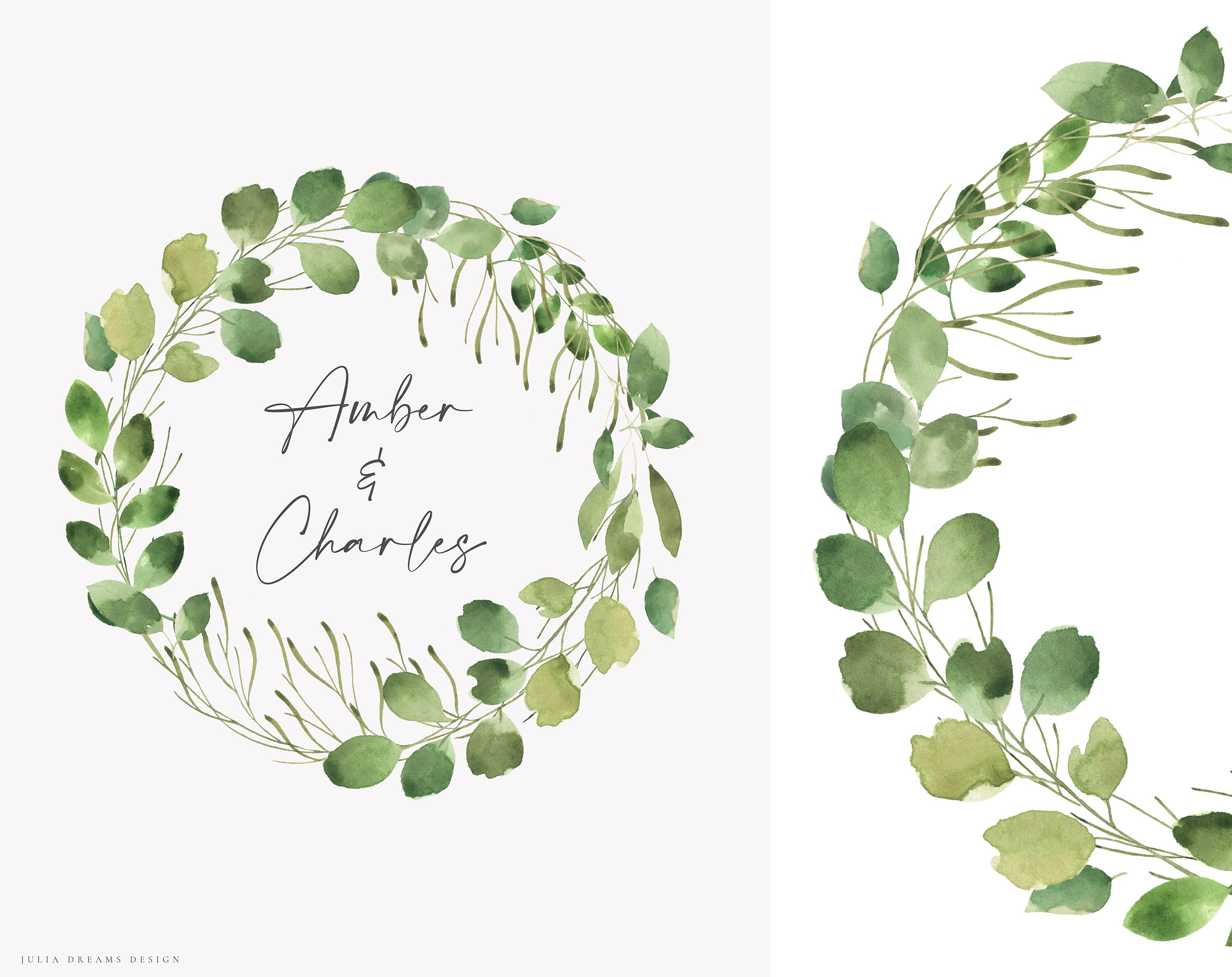 Watercolor Floral Greenery Wreath Digital Clipart | Etsy