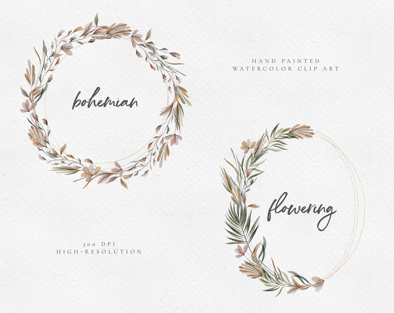 Wreath Set Watercolor Digital Clipart Individual PNG Files - Etsy
