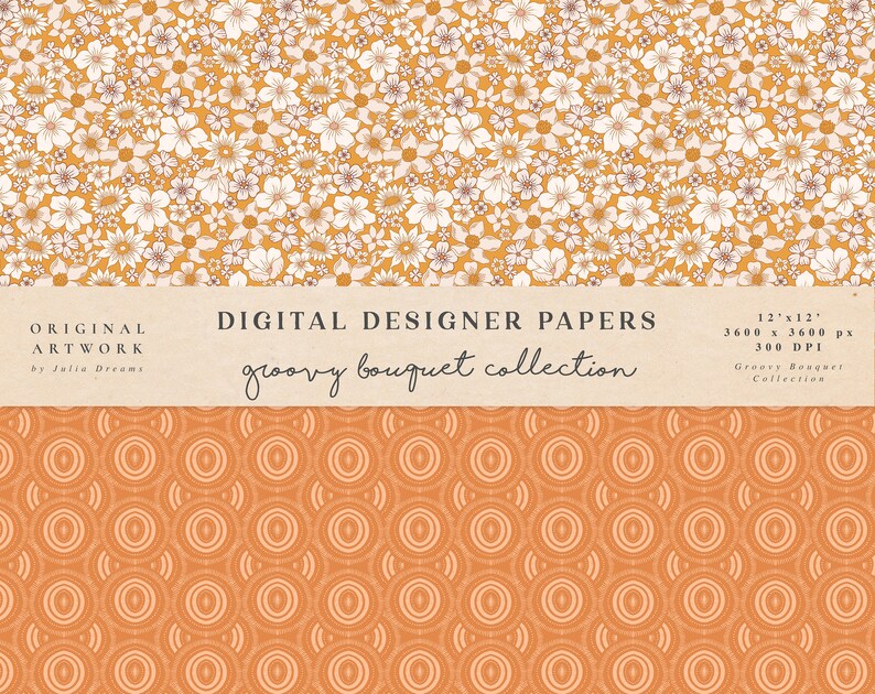 Groovy Bouquet Digital Papers - Commercial Use - Scrapbook Paper ...
