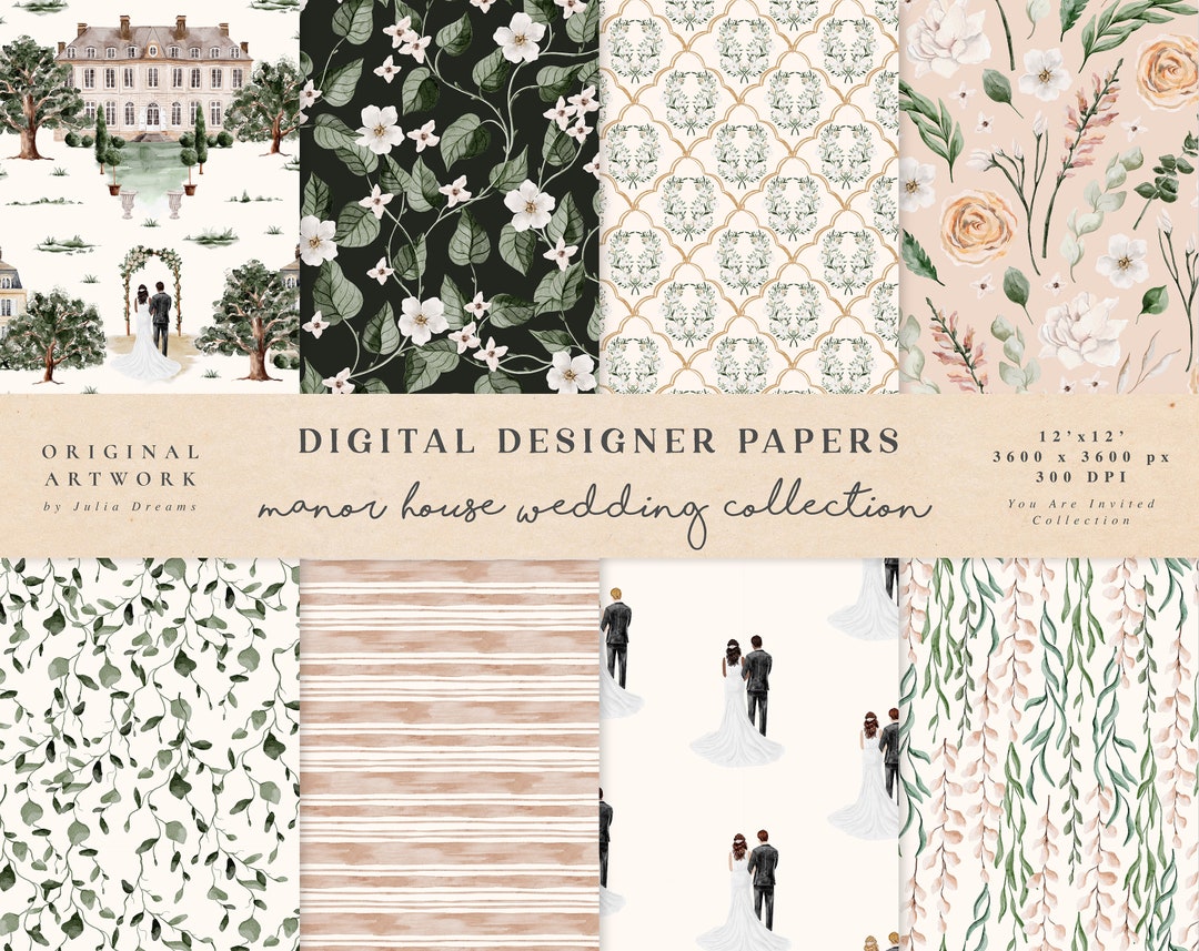 Wedding Watercolor Digital Papers - Scrapbook Papers - Seamless ...