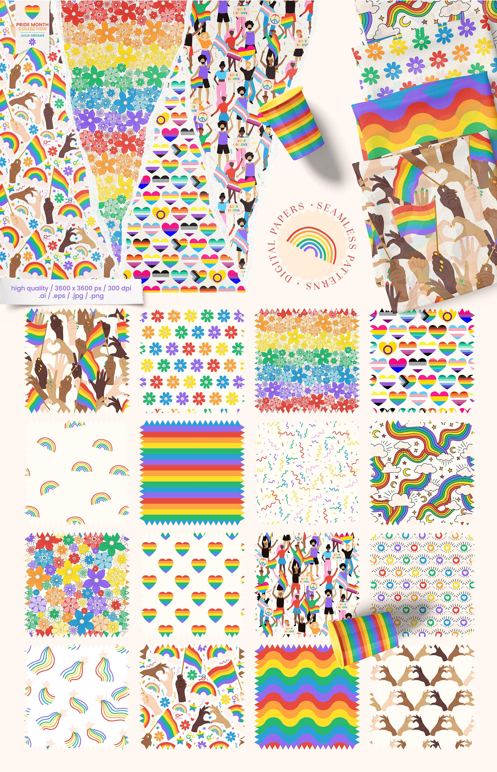 Pride Month Digital Papers Commercial Use Scrapbook Paper - Etsy