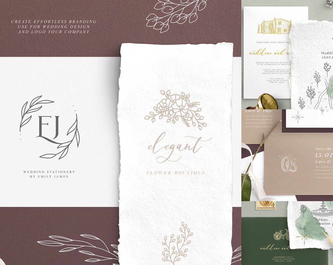 Wedding Elements Illustrations - Floral Invitation - Digital Rustic ...