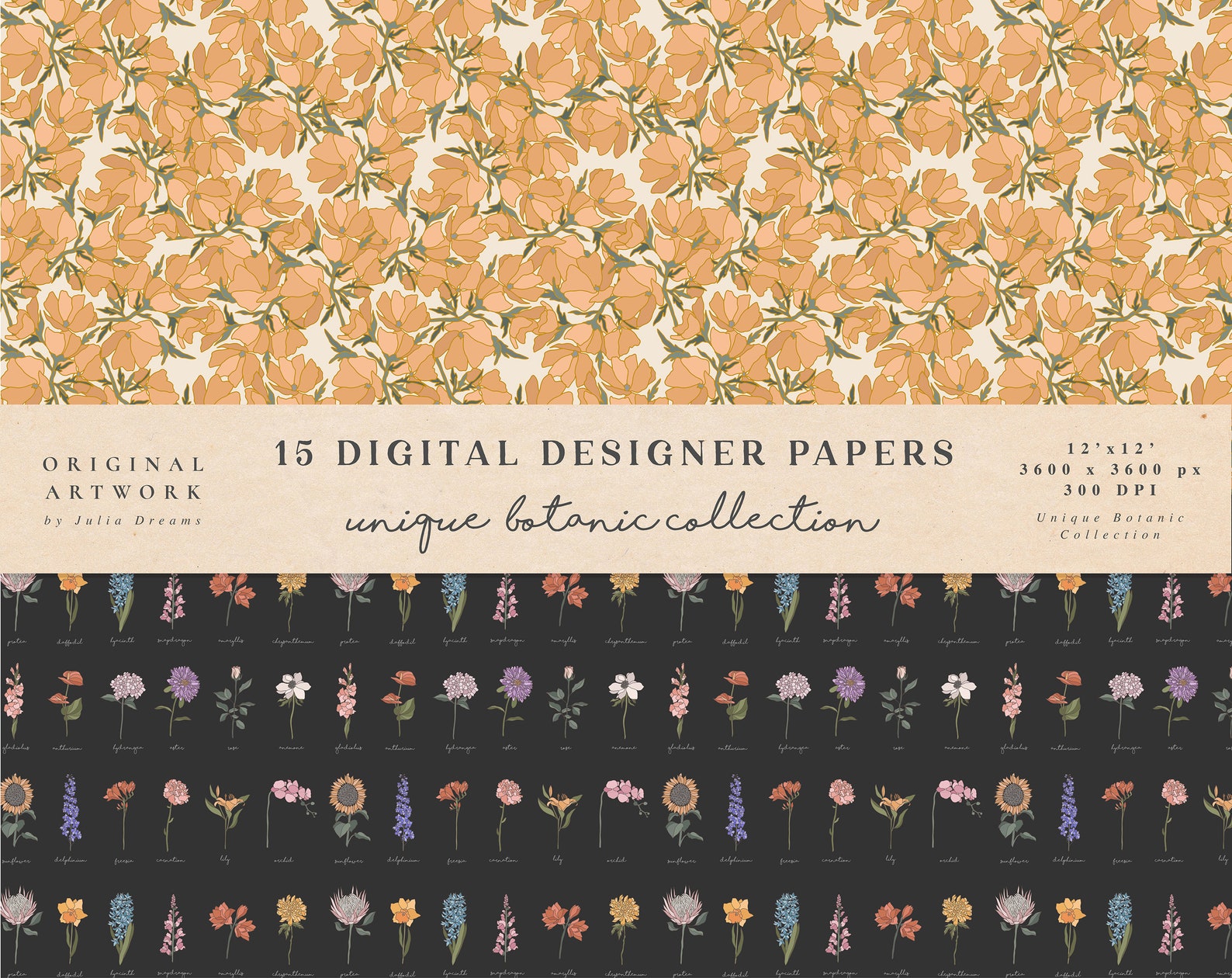 Unique Botanic Digital Paper Set Scrapbook Paper Seamless - Etsy