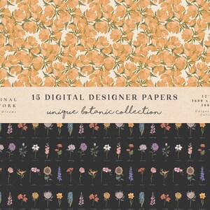Unique Botanic Digital Paper Set - Scrapbook Paper - Seamless Patterns ...