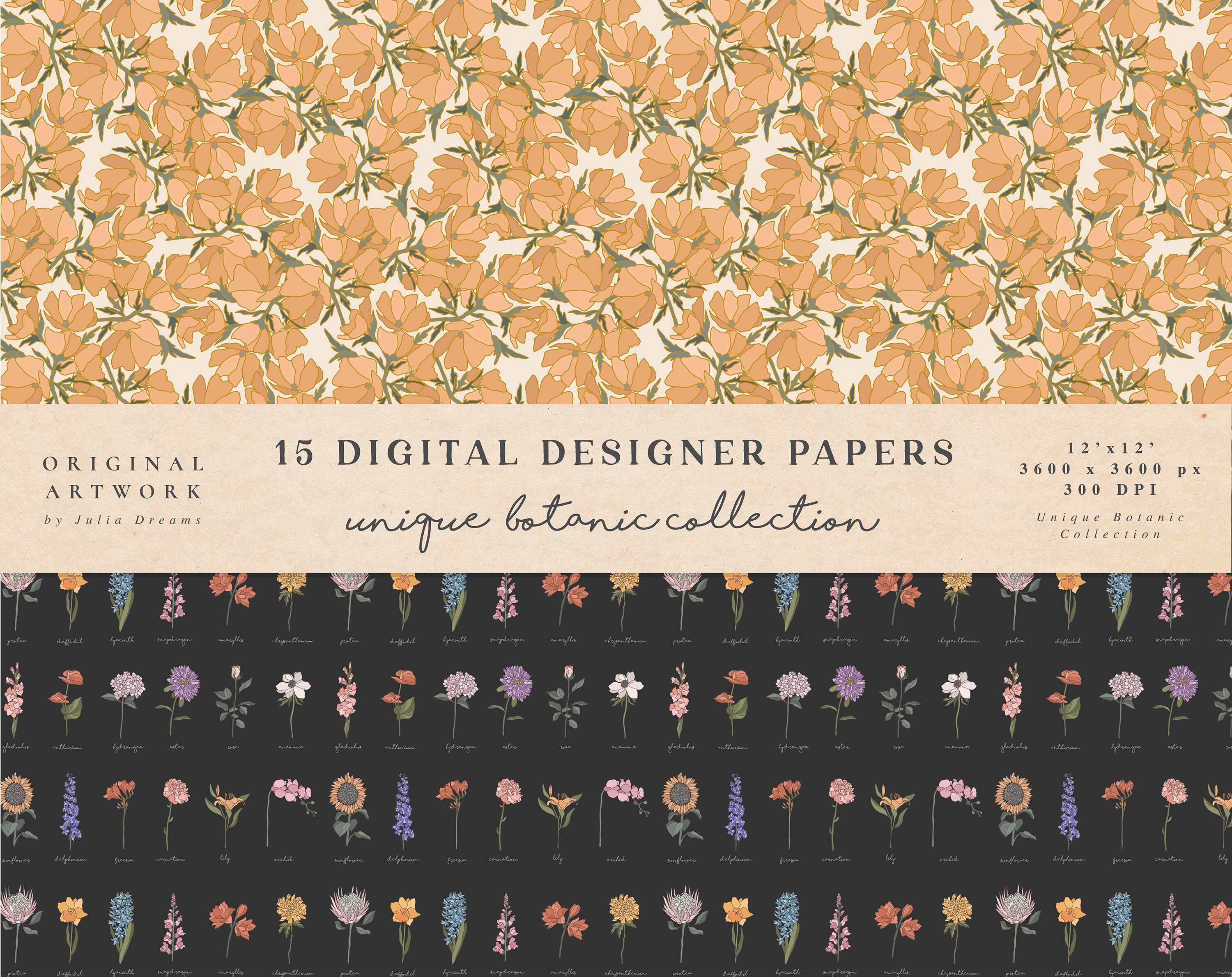Unique Botanic Digital Paper Set Scrapbook Paper Seamless - Etsy