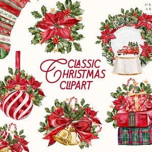 Classic Christmas Watercolor Compositions Clipart - Vintage Christmas ...