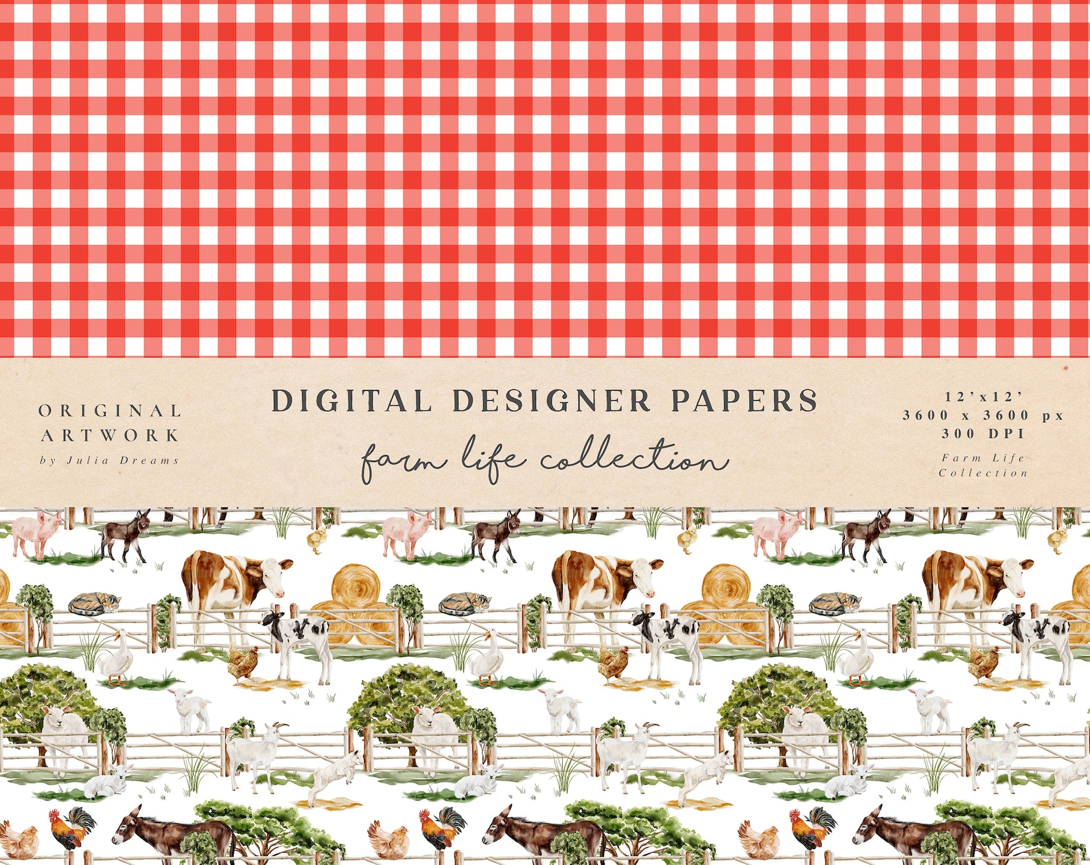 Farm Life Watercolor Digital Paper - Scrapbook Papers - Seamless ...