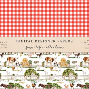 Farm Life Watercolor Digital Paper - Scrapbook Papers - Seamless ...