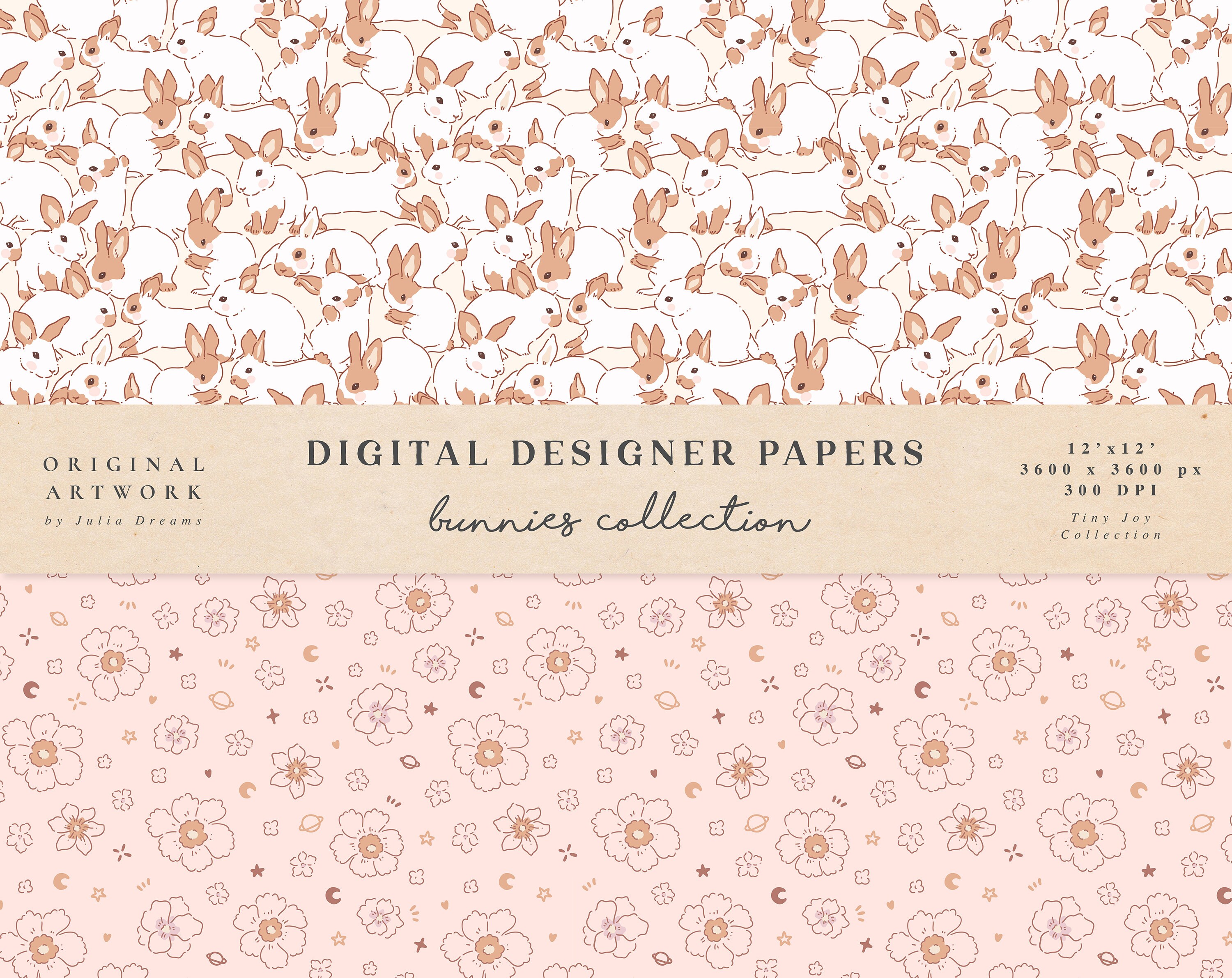 Cute Bunnies Digital Papers - Commercial Use - Scrapbook Paper ...