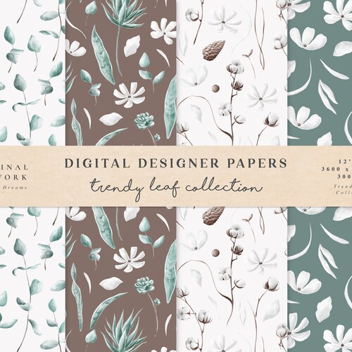 Leaf Digital Paper Scrapbook Papers Seamless Patterns - Etsy
