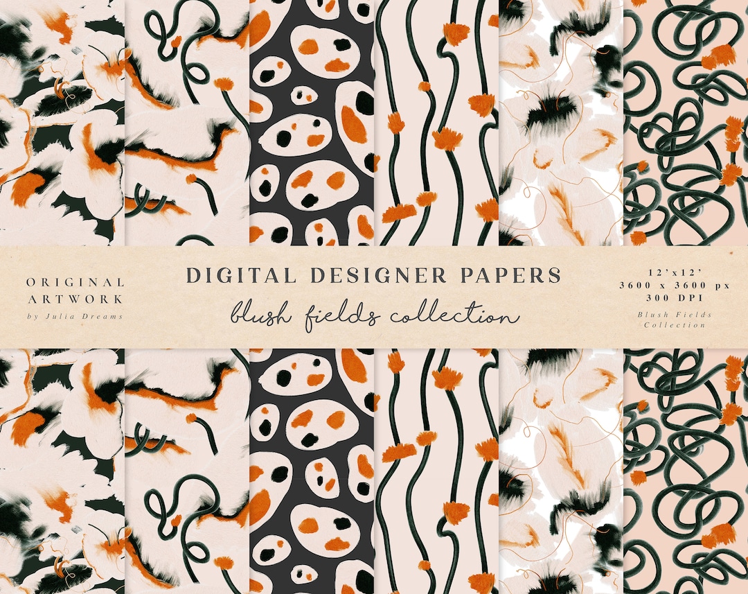 Blush Fields Digital Paper - Scrapbook Paper - Seamless Patterns - Digital Background ...