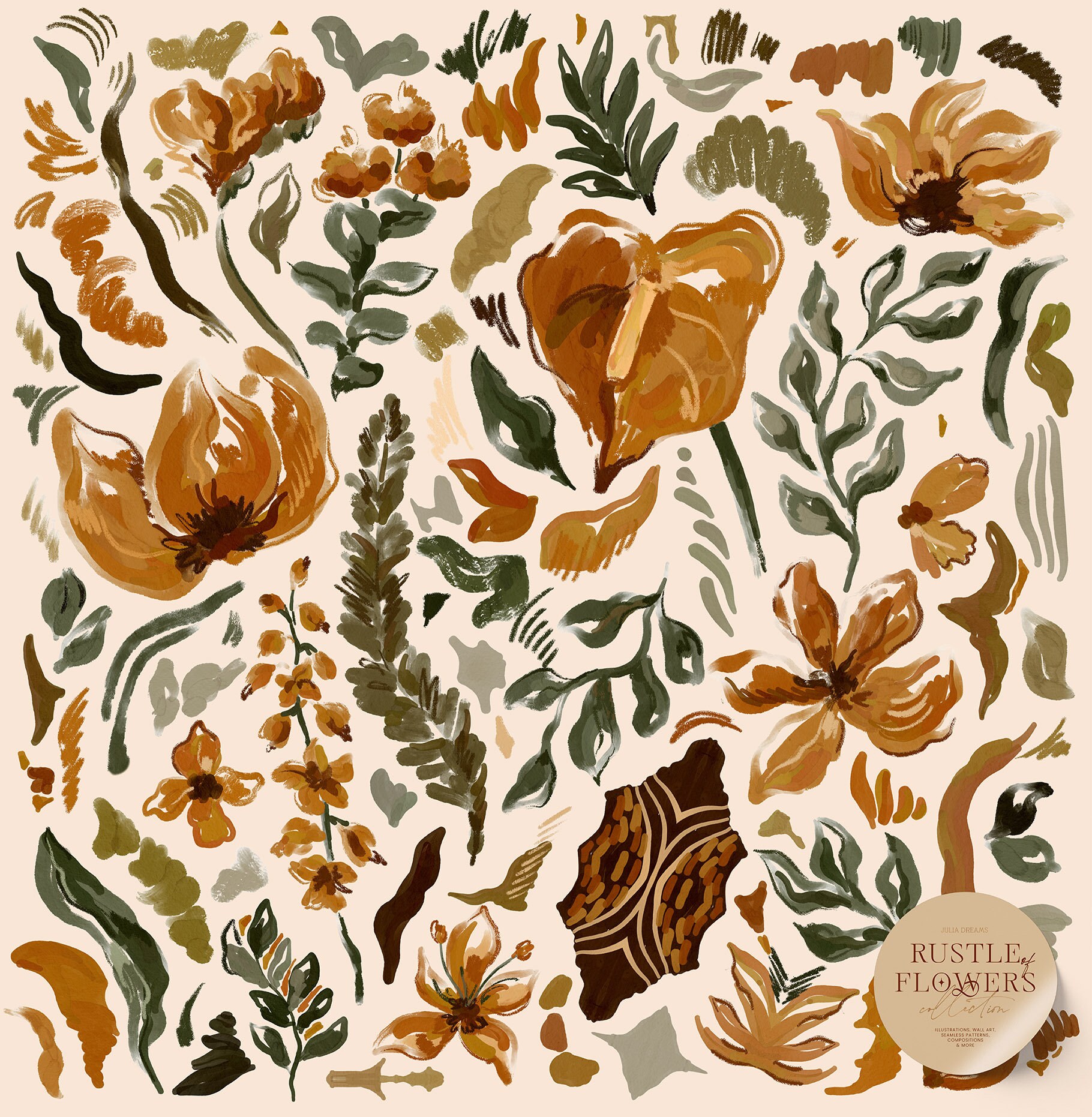 Rustle of Flowers Gouache Digital Clipart Individual PNG - Etsy