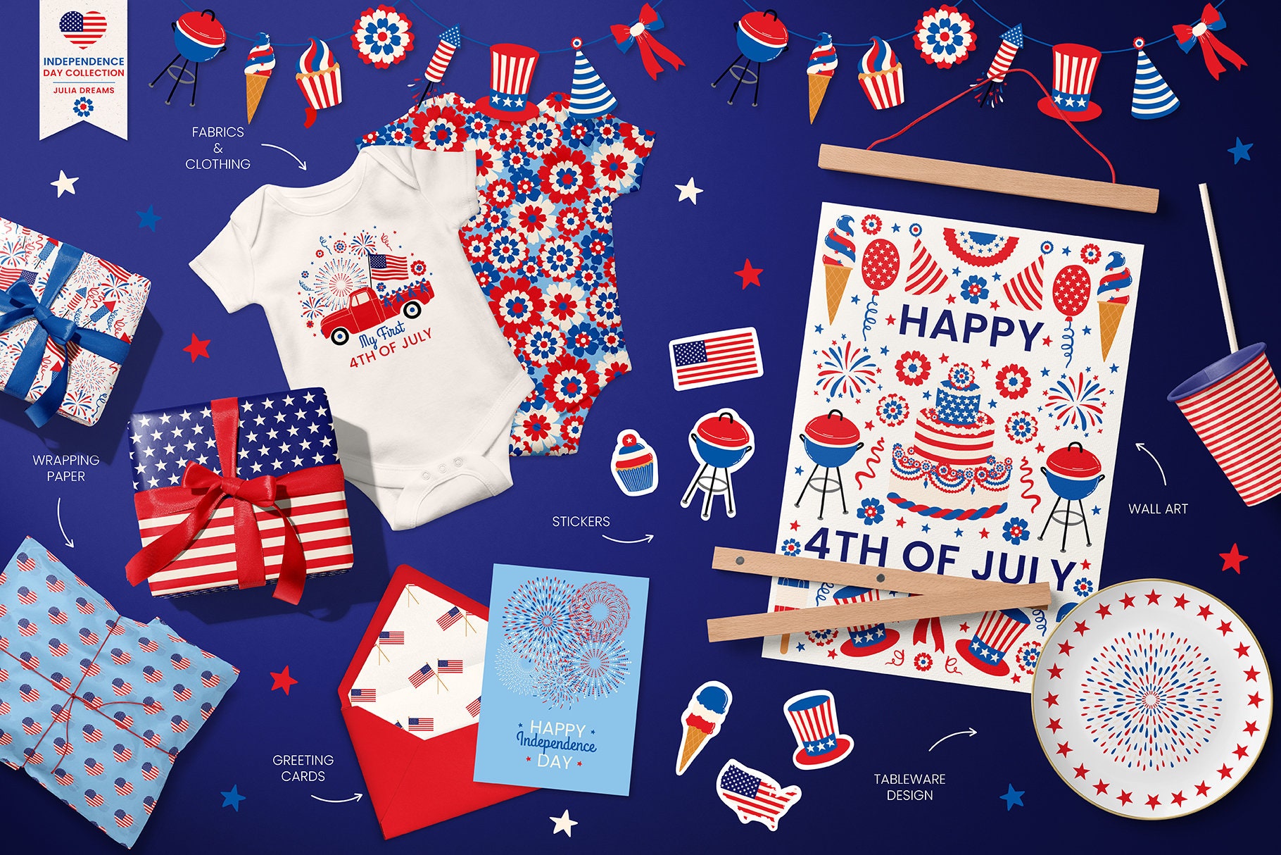 Independence Day Clipart 4th of July Clipart Svg Bundle | Etsy