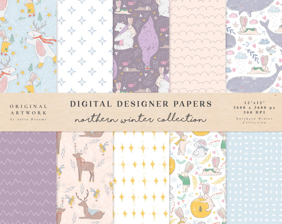 Northern Winter Digital Paper - Scrapbook Paper - Seamless Patterns ...