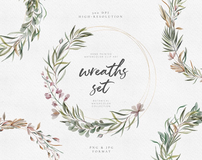 Wreath Set Watercolor Digital Clipart Individual PNG Files | Etsy