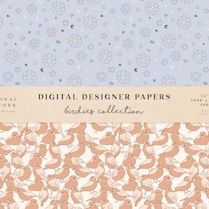 Cute Birdies Digital Papers - Commercial Use - Scrapbook Paper ...
