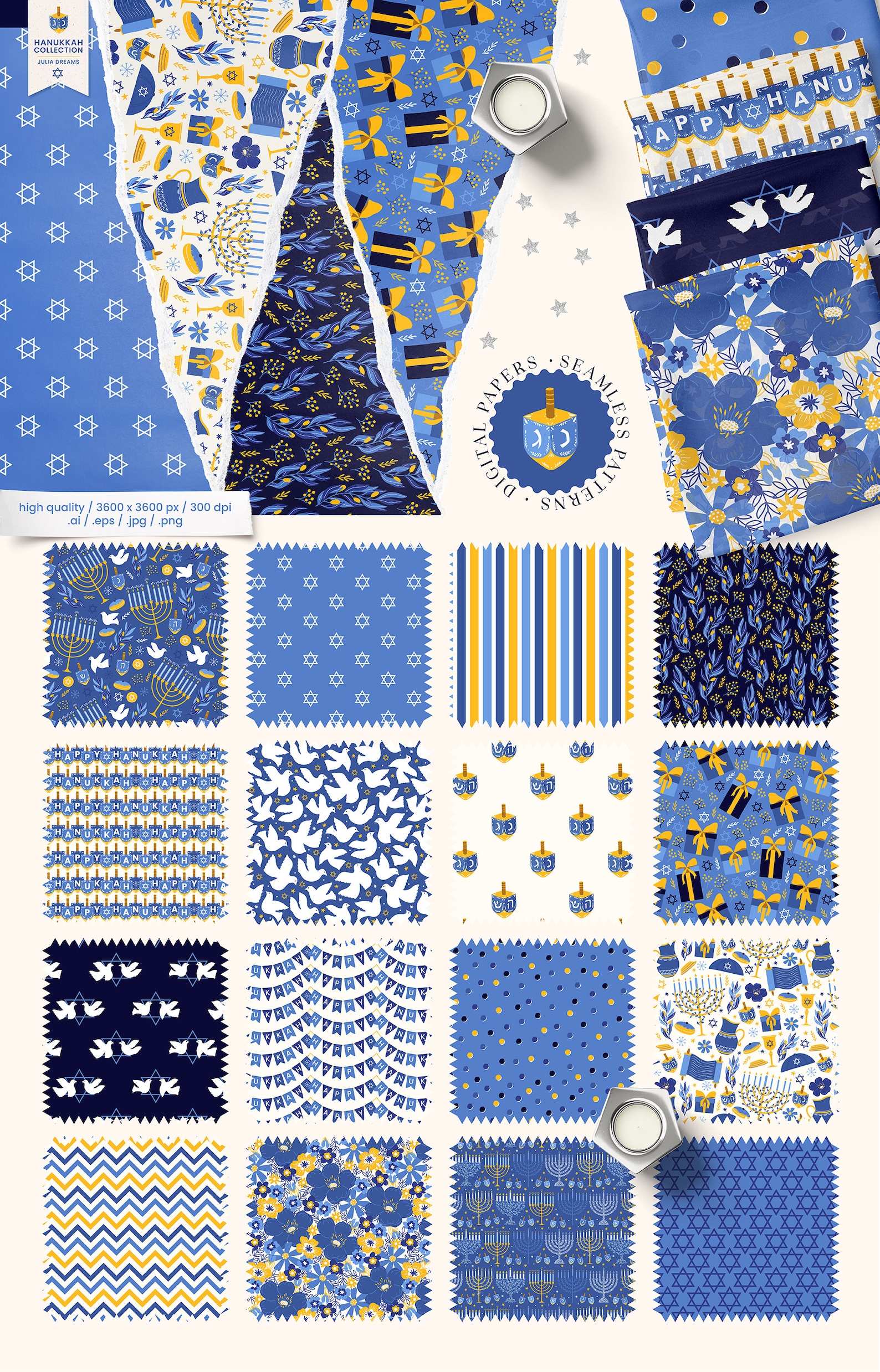 Hanukkah Clipart Digital Download Digital Papers Instant - Etsy