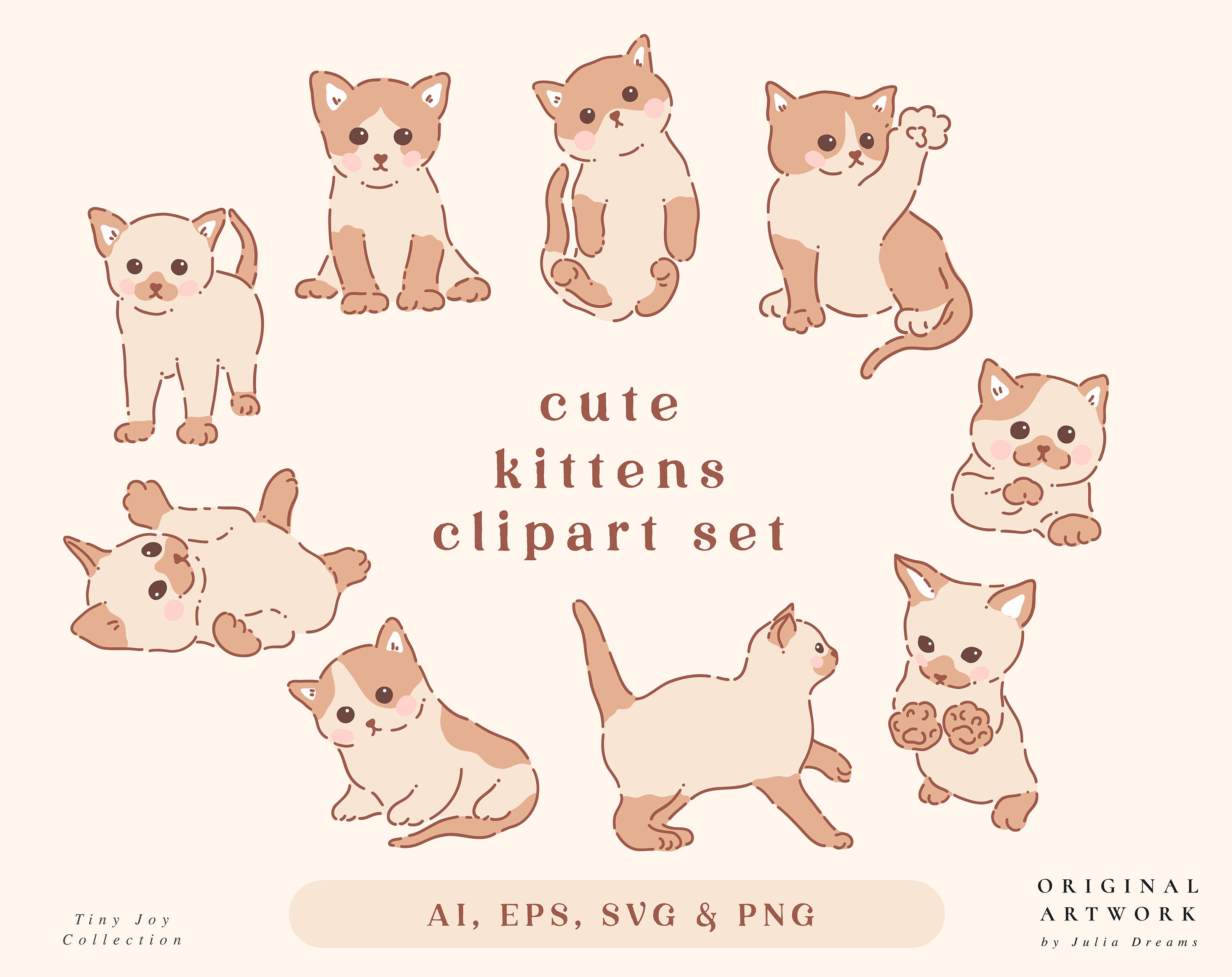Cute Kittens Clipart - Individual PNG Files - Logo Elements - Wedding ...