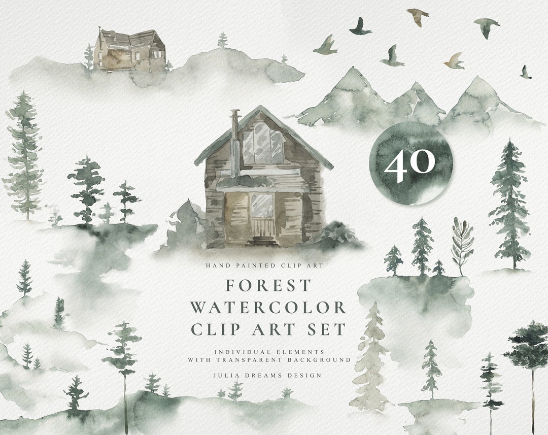 Watercolor Forest Digital Clipart - Individual PNG Files - Wedding ...