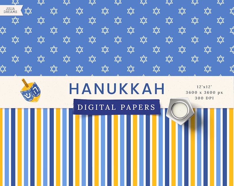 Hanukkah Digital Papers - Commercial Use - Scrapbook Paper - Seamless ...