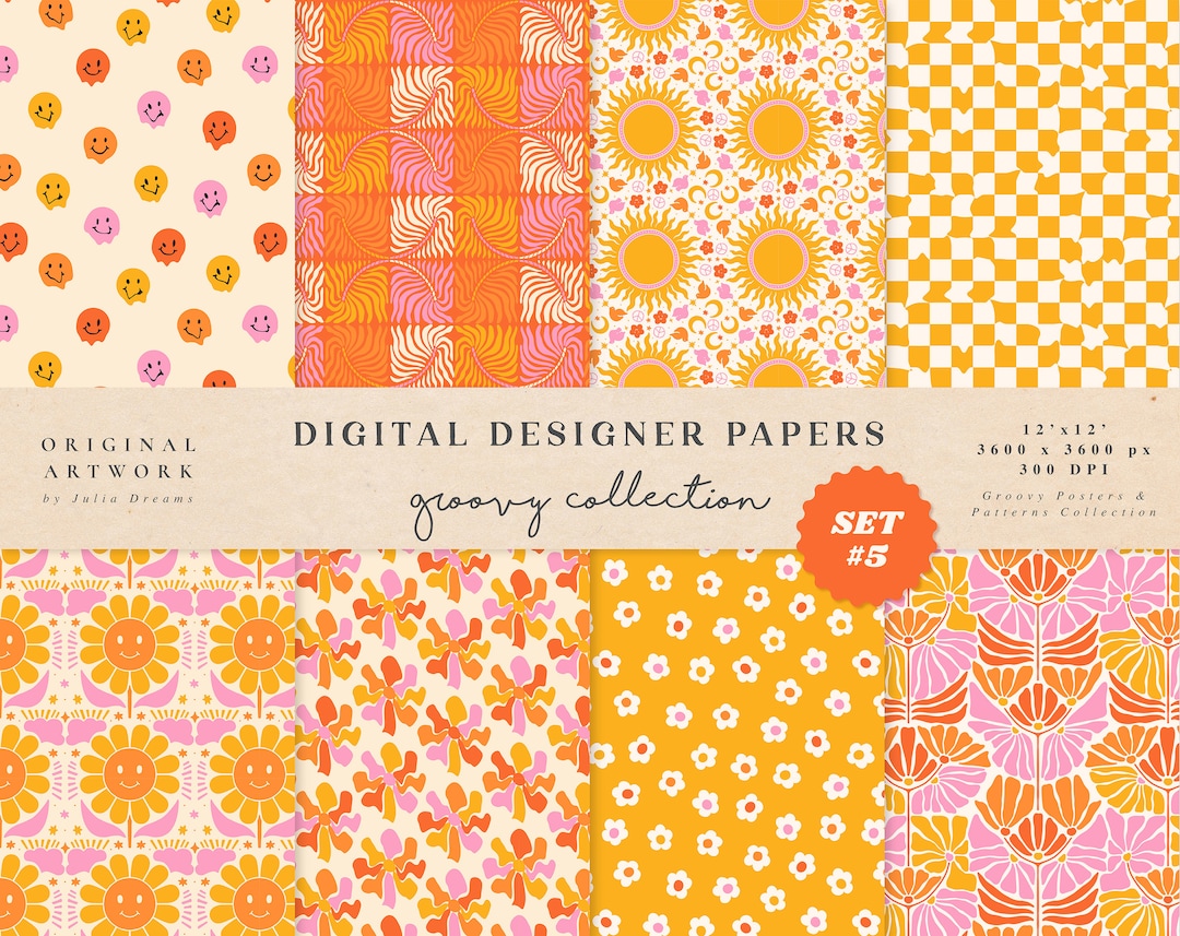 Groovy Smile Digital Papers - Commercial Use - Scrapbook Paper ...
