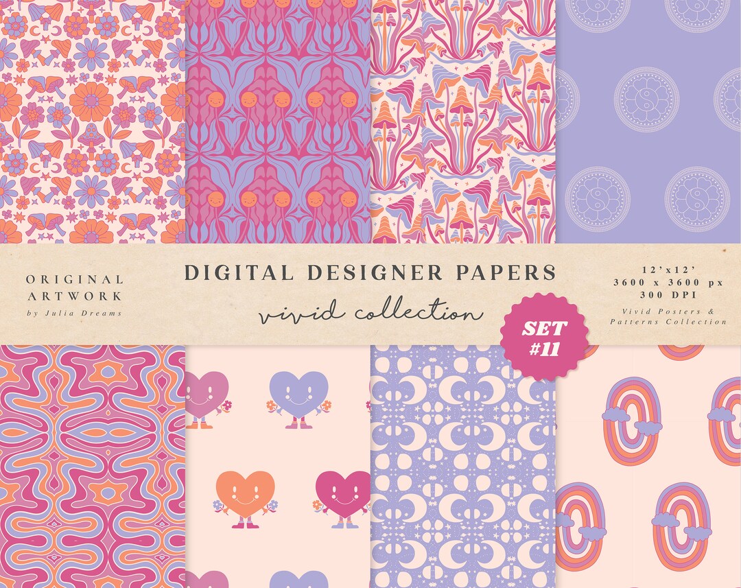70s Groovy Digital Papers - Commercial Use - Scrapbook Paper - Seamless ...