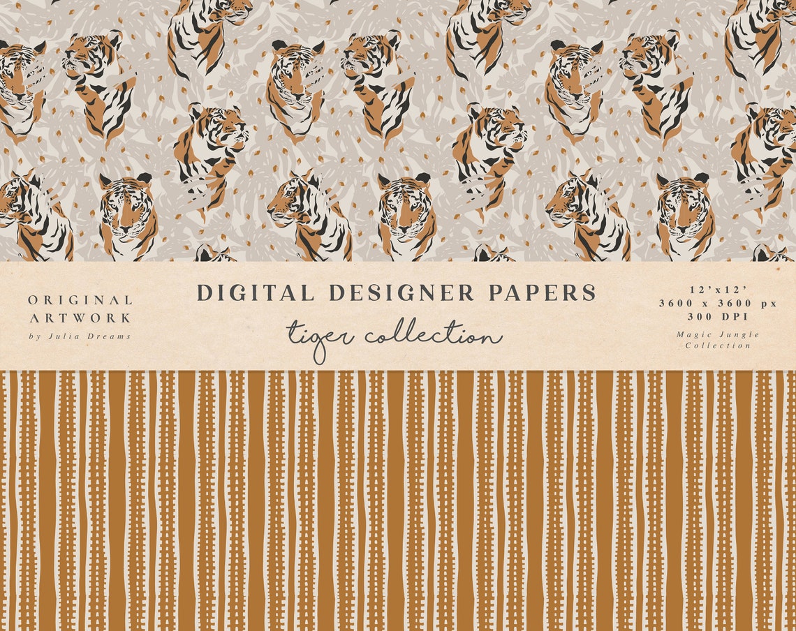 Tiger Digital Papers - Commercial Use - Scrapbook Paper - Seamless ...